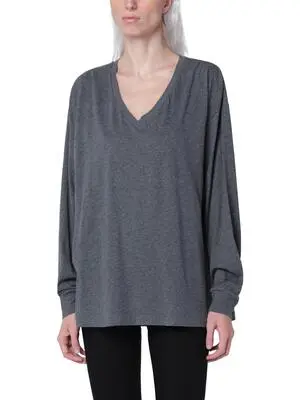 THE ROW Birket Long Sleeve V-neck T-shirt - Grey