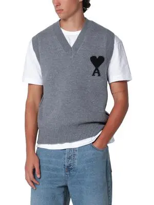 AMI Paris De Coeur Vest In Wool - Grey