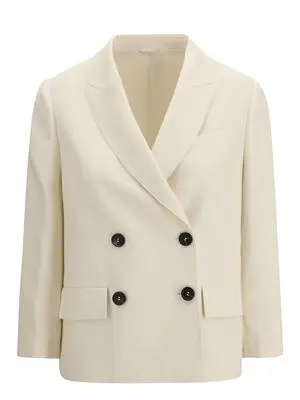 Brunello Cucinelli Fluid Twill Jacket In Viscose And Linen With Monile - Multicolor