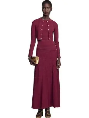 Sandro Sandro Cropped Pointelle Knit Cardigan Bordeaux
