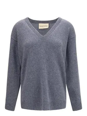 Valentino Garavani Cashmere V-Neck Sweater Gray