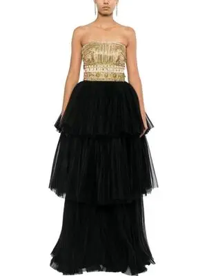 Naeem Khan Beaded-bodice Layered Gown - Neutrals