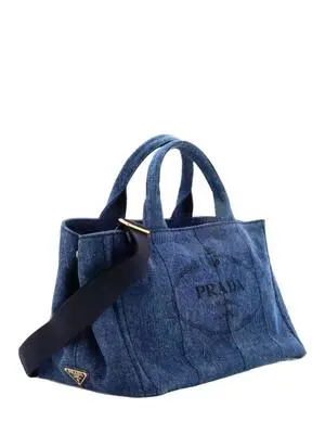 Prada Canapa Convertible Denim Medium Tote Bag - Blue