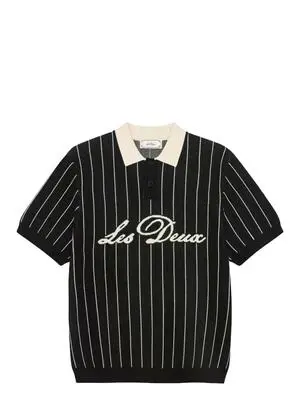 LES DEUX Pinstripe-pattern Knitted Polo Shirt - Black