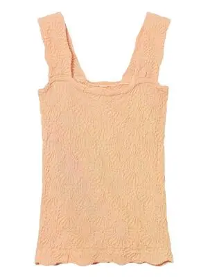 Free People Floral-Texture Square-Neck Top Orange