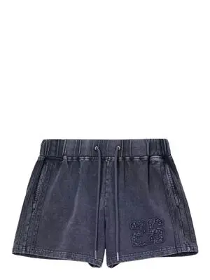 MINI CREAM Acid-wash Patch-detail Shorts - Black