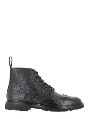 HENDERSON BARACCO Brogue-detail Pebbled Leather Boots - Black