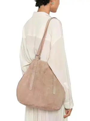 AUTENTICA 504 Galatea Suede Buckle-detail Shoulder Bag - Neutrals