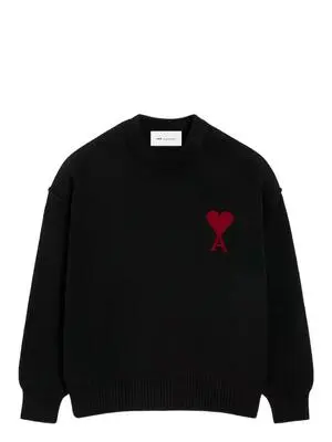 AMI Paris AMI Paris Intarsia-Knitted Ami De Coeur Crew Neck Sweater Black