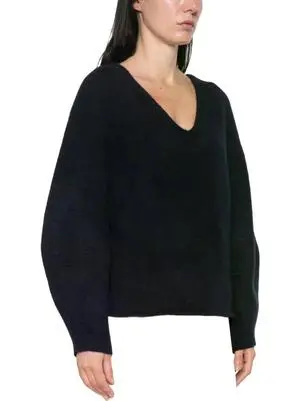 Soft Goat V-neck Raglan-sleeve Sweater - Blue