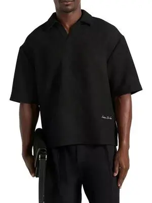 Manière De Voir Joss In Navy Boxy Signature Polo Shirt - Black