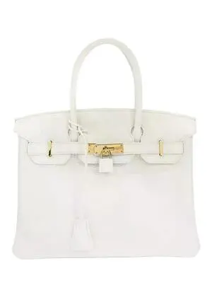 Hermès 2015 Taurillon Clemence Birkin 30 Tote Bag - White