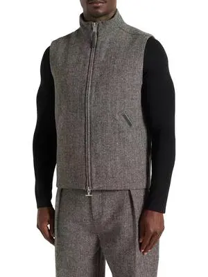 Manière De Voir Herringbone Wool Zip Gilet - Grey