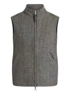 Manière De Voir Herringbone Wool Zip Gilet - Grey