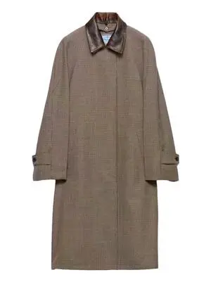 PRADA Single-breasted Houndstooth Check Wool Coat