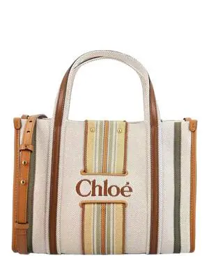 Chloé Chloé Small Woody Loop Tote Bag In Cotton Canvas Neutrals