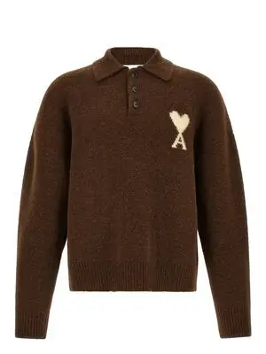 AMI Paris De Coeur' Polo Shirt - Brown