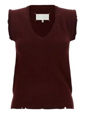 MAISON MARGIELA Distressed Virgin Wool Vest - Bordeaux