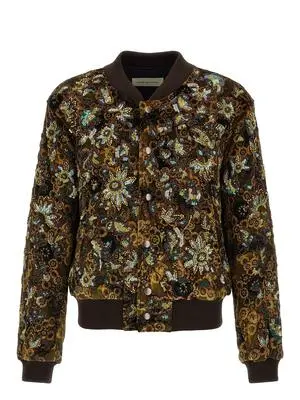 Dries Van Noten 'valtor' Bomber Jacket With Embroideries And Beads Brown