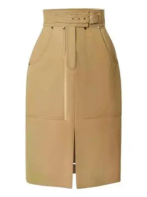Carolina Herrera Belted Front-slit High-waisted Midi Skirt - Neutrals