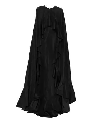Naeem Khan Ruffled Silk Cape - Black