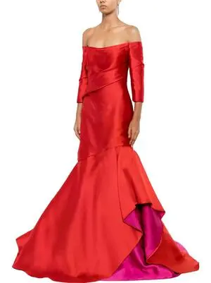 Monique Lhuillier Off-shoulder Fishtail Gown - Red