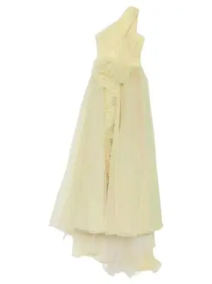 Marchesa One-shoulder Ruffled Gown - Yellow