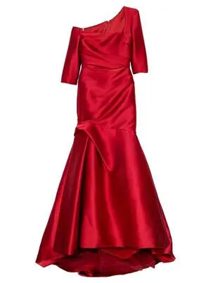 MONIQUE LHUILLIER Asymmetric-neckline Ruched Gown