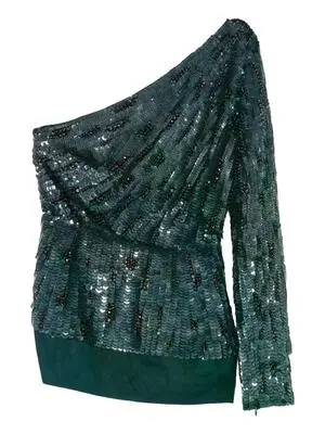 Elie Saab One-shoulder Sequin-embellished Top - Green