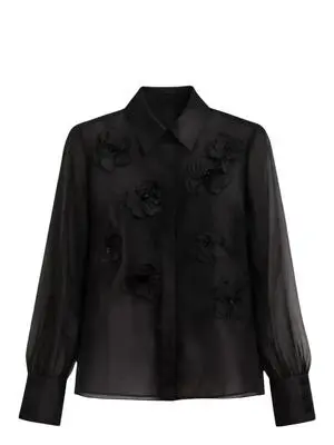 Max Mara Floral-appliqué Silk Organza Blouse - Black
