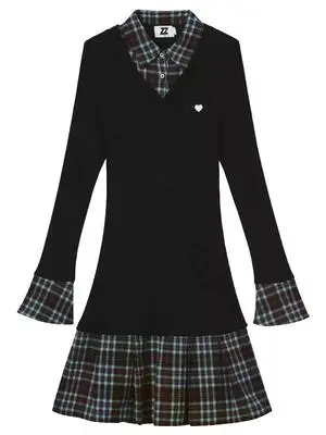 Izzue Check-pattern Pleated Dress - Black