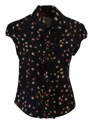 Max Mara Floral-print Ruffled Shirt Blue