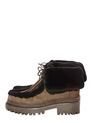 YVES SALOMON Shearling-trim Suede Ankle Boots - Brown