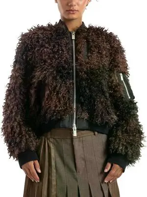 Sacai Faux-fur Panelled Jacket Brown