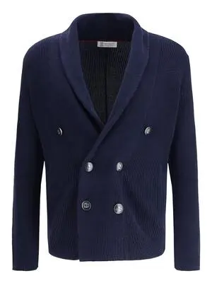 Brunello Cucinelli Shawl Collar Double-breasted Cardigan - Blue