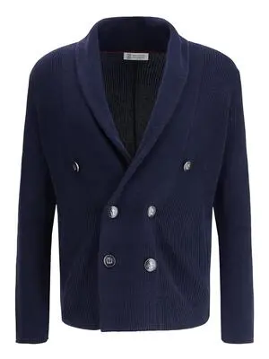 Brunello Cucinelli Shawl Collar Double-breasted Cardigan - Blue