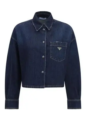 Prada Denim Shirt With Logo - Blue