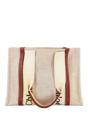 Chloé Woody Canvas With Leather Medium Tote Bag - Neutrals
