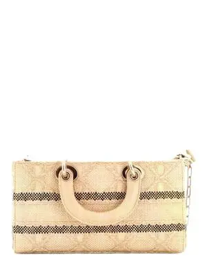 Dior Lady D-joy Bag Cannage Embroidered Raffia Medium Tote Bag - Black