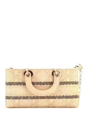 Dior Lady D-joy Bag Cannage Embroidered Raffia Medium Tote Bag - Black