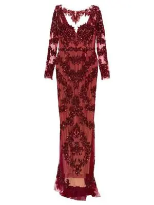 Zuhair Murad Beaded Lace Fishtail Gown - Red