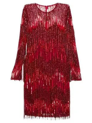 Naeem Khan Beaded-fringe Dress - Red