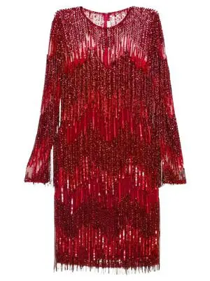 Naeem Khan Beaded-fringe Dress - Red