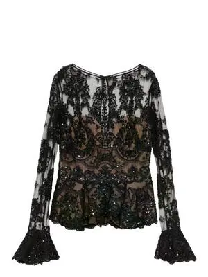 Zuhair Murad Lace-embellished Peplum Top - Black