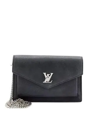 LOUIS VUITTON Mylockme Chain Pochette Leather Clutch Bag - Black