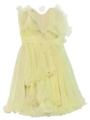Marchesa Strapless Pleated Dress - Yellow