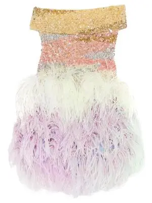 GEORGES HOBEIKA Embellished Feather-skirt Dress - Purple