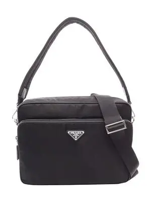 Prada Saffiano Trimmed Tessuto Satchel - Black