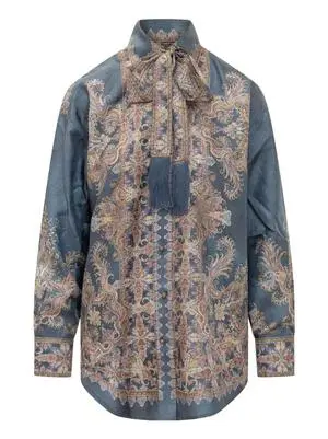 Zimmermann Zimmermann Valiant Printed Silk Shirt Blue