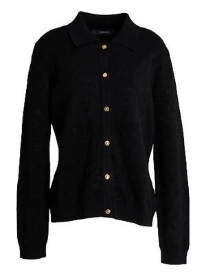 VERSACE Woman Cardigan Black Size 8 Viscose, Cotton, Polyester, Polyamide, Elastane